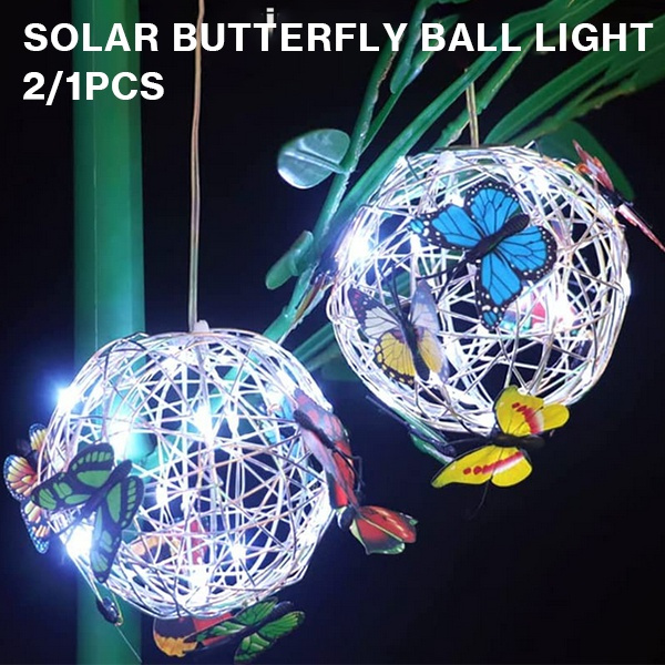 [2/1Pack] Solar Lighted Hanging Mesh Orb with Colorful Butterflies ...