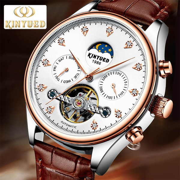 KINYUED Men Tourbillon Mechanical Watch Business Simple Automatic ...