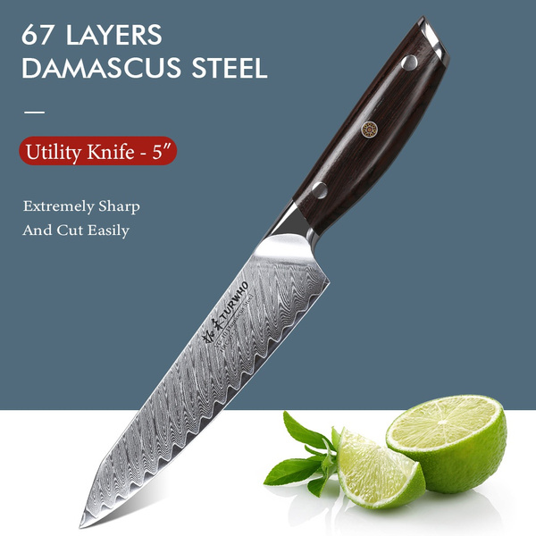 TURWHO 5 Inch Utility Knife 67 Layer Damascus Chef Knife Vg10 Peeling ...