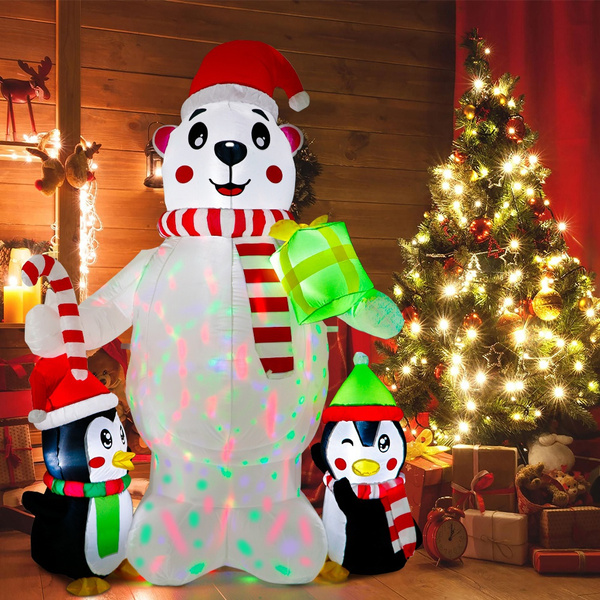6ft Christmas Inflatables Polar Bear with 2 Penguins with Rotating LED ...