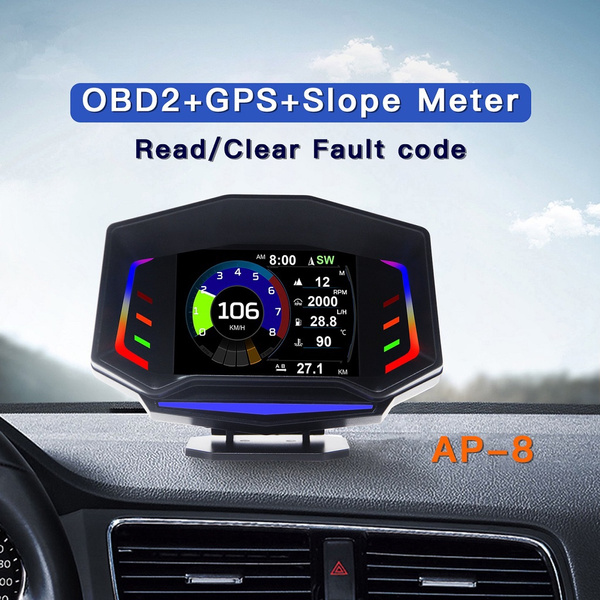 AP-8 OBD GPS Smart Gauge HUD Display LCD OBD2 GPS Speedometer Odometer ...