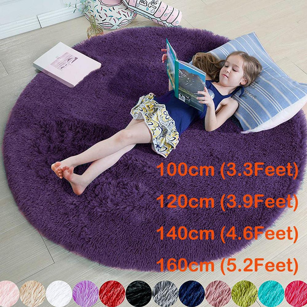 Round Rug for Bedroom,Furry Carpet for Living Room,Non-Shedding Thicked ...