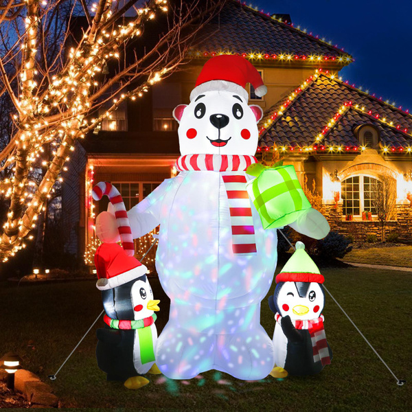 6ft Christmas Inflatables Polar Bear With 2 Penguins With Rotating Led