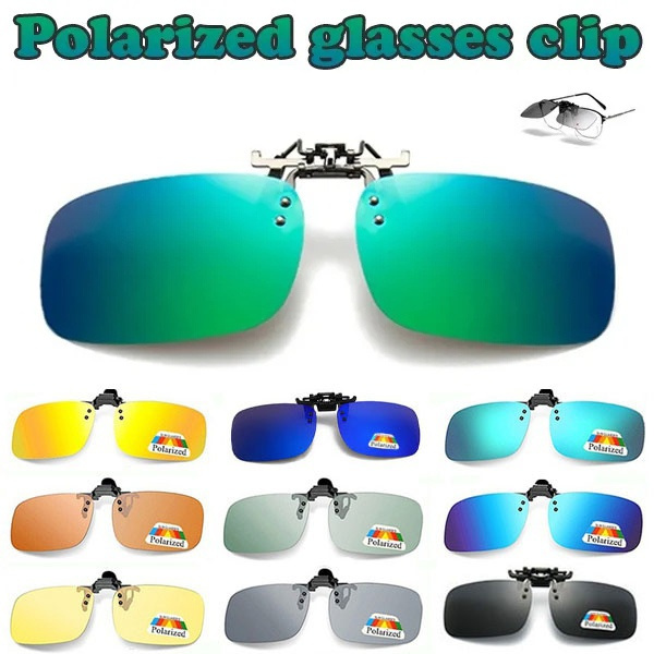 Mirror Blue Flip Up Clip on Sunglasses Men Polarized Lens Metal Clips ...