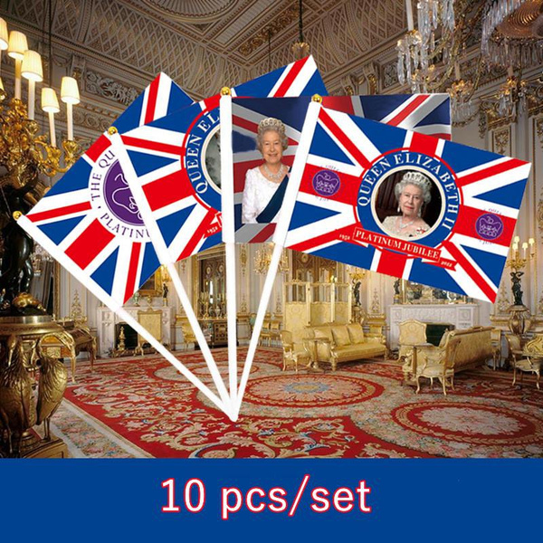 10pcs Queen Elizabeth II Hand Wave Flag the British Small National Flag ...