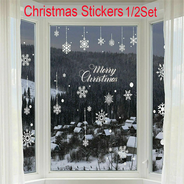 1/2 Set Merry Christmas Window Stickers Decal Reusable Self Cling ...