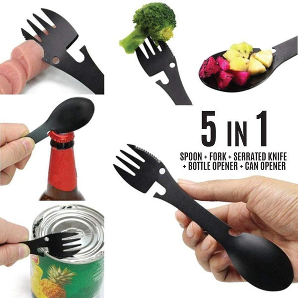 5 in 1 Multitool Stainless Steel Fork Spork Picnic Camp Multi Tool ...