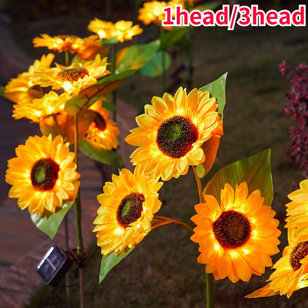 1Head/3Head Led Solar Sunflower Light Lamp Outdoor Waterproof Flower ...