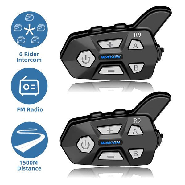"WAYXIN R9 Motorcycle Intercom Helmet Headsets 6 Rider, BT5.0 ...