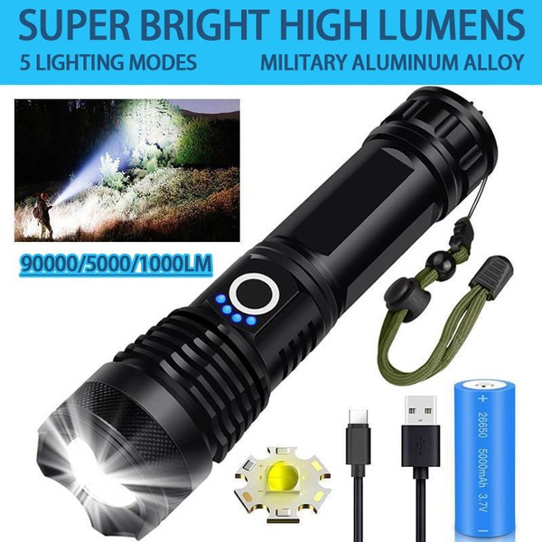 Rechargeable LED Flashlights, 1000/5000/90000 High Lumens Flashlight ...