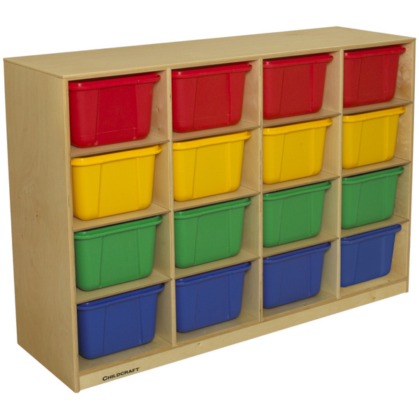 Childcraft Mobile Cubby Unit, 16 Assorted Color Tubs, 50-5/8 x 16 x 36 ...