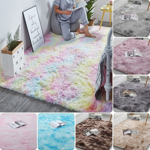 Ultra Fluffy Tie-Dye Gradient Rainbow Area Rug Bedroom Mat Fuzzy Shag ...