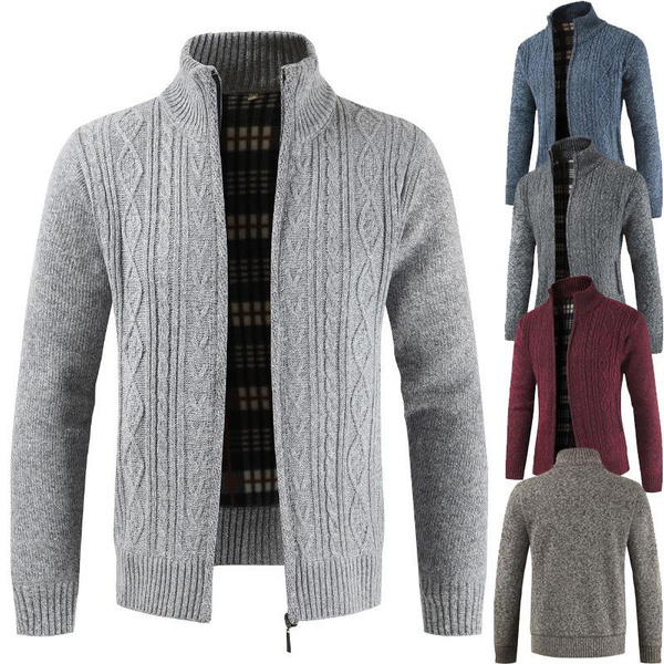 Men's Full Zip Cardigan Sweater Slim Fit Cable Knitted Zip Up Sweater ...