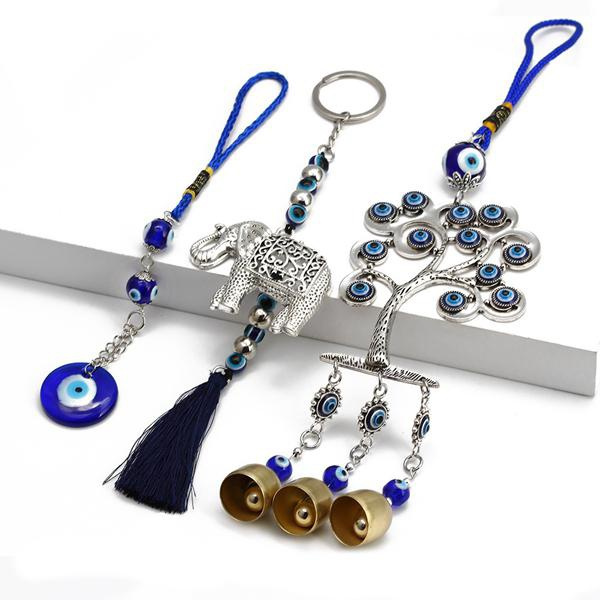 Turkish Evil Eye Keychains Lucky Blue Eye Fatima Hand Charm Trinket Key ...