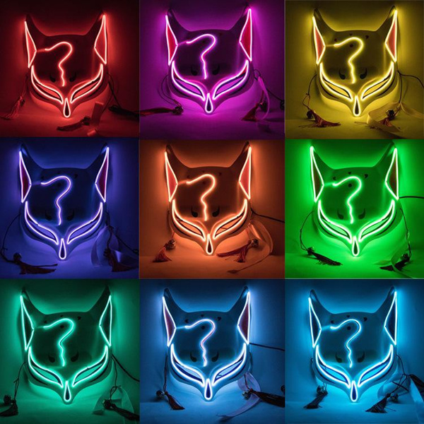 Festival Mask LED Light Up Kitsune Fox Mask Cosplay Halloween ...