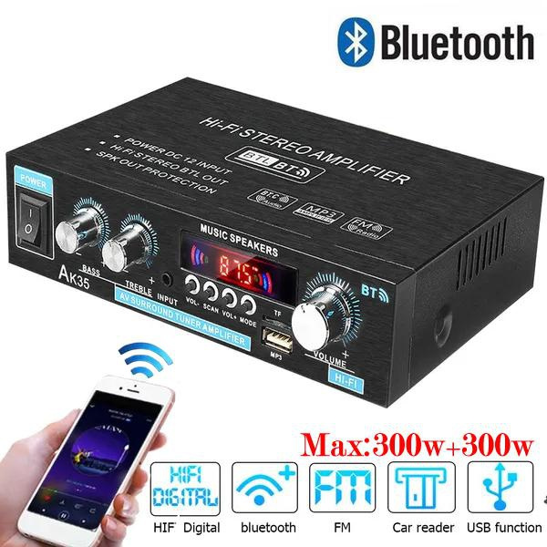 110-220V/DC12V Bluetooth Power Amplifier 2 Channel HIFI USB FM Radio ...