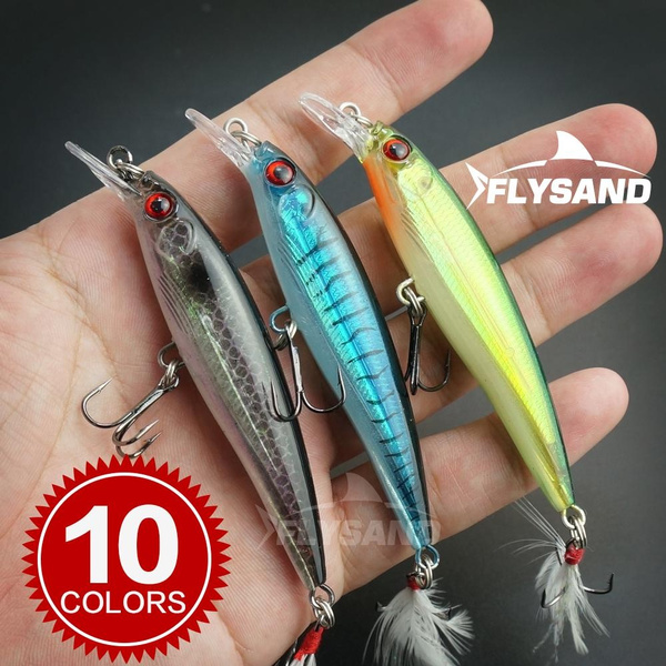 FLYSAND 1PC Artificial Fishing Lures Hard Bait Minnow Lure with Feather ...