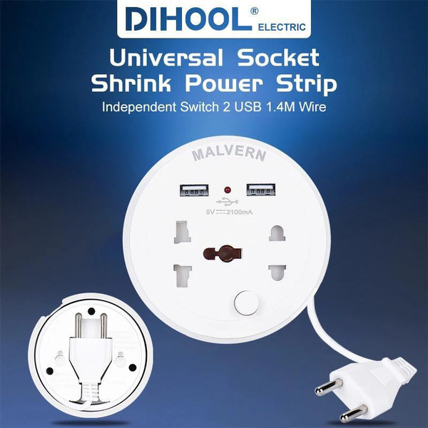 Universal Socket 2 USB Charging Port Power Strip Electric Socket 1.4 Meter tension Cord Easy to ...