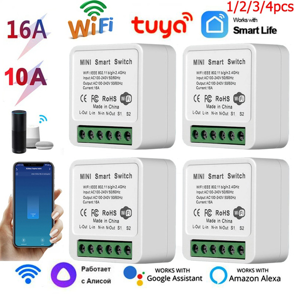 1/2/3/4pcs 10A 16A WiFi Control Switch Mini Smart Switch 2 Way Control ...