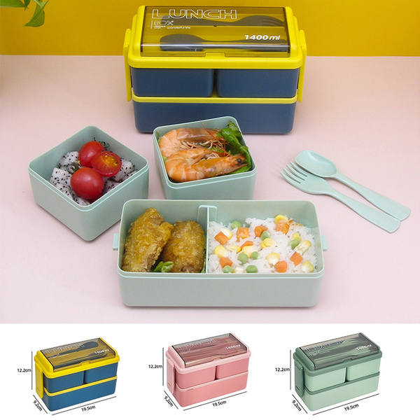 1400ML Children Lunch Box Double Stackable Bento Box Container Meal ...