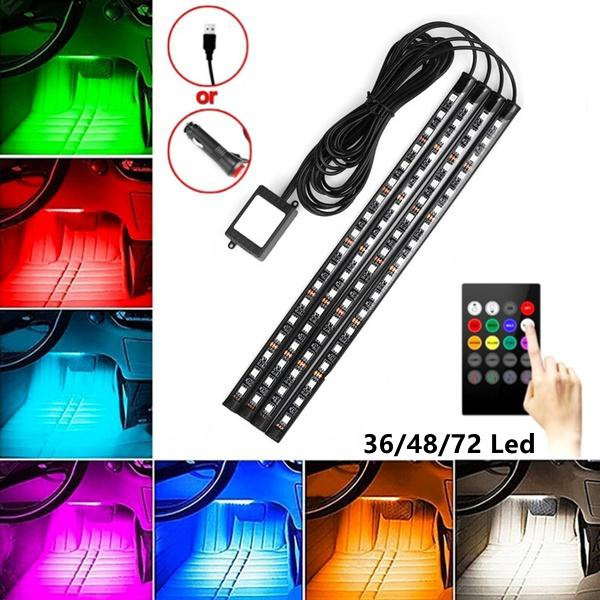 36/48/72LED Car Interior Lights DC 12V/5V Multicolor Music Car LED ...