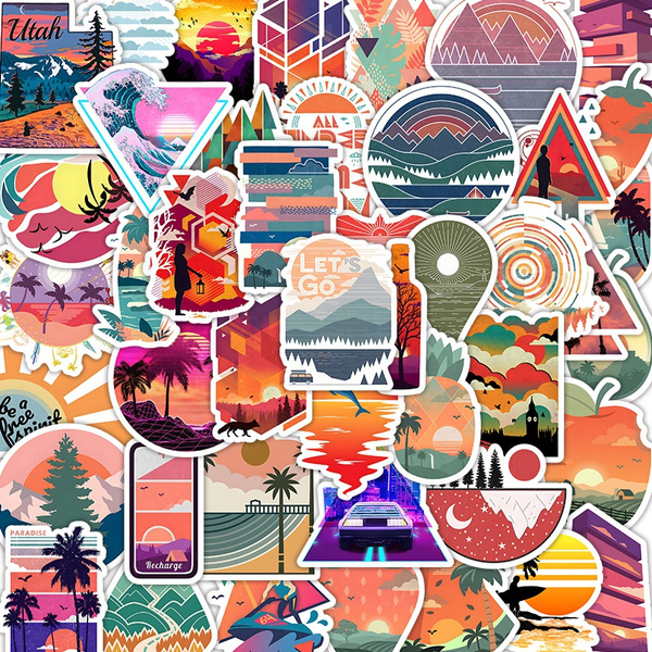10/60pcs Beautiful Landscape stickers Outdoor Adventure Hiking Camping ...