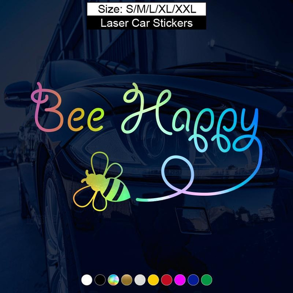 1PC Bee Happy Waterproof Car Stickers Automobile Trucks Laptop Vinyl ...