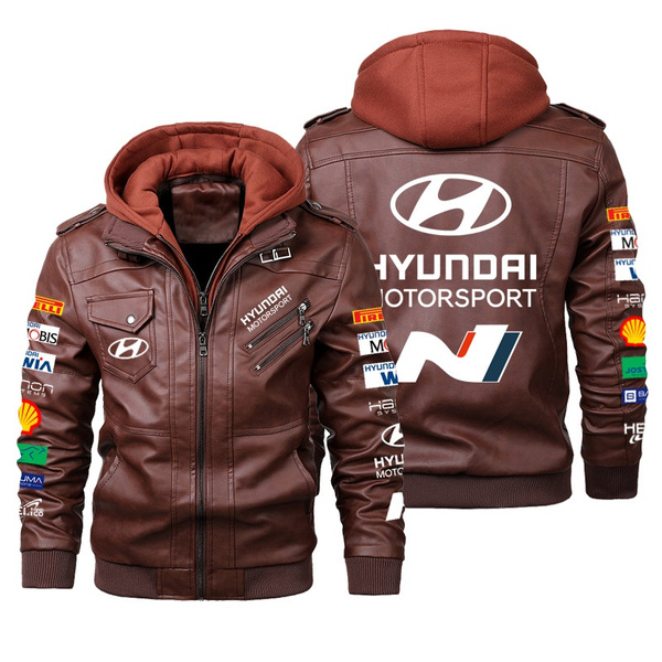2022 New Men Motorsport Style Hyundai Leather Jacket High Quality Male ...