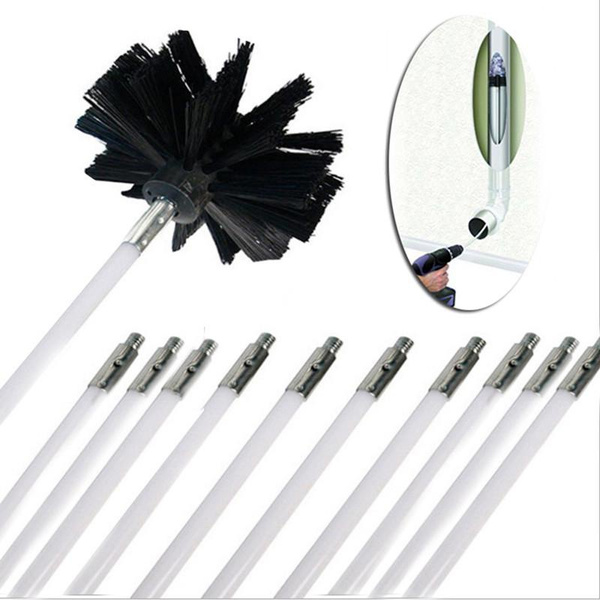 Flexible 4/6/8/12 Rods With 1pc Brush Head Chimney Cleaner Sweep Rotary ...