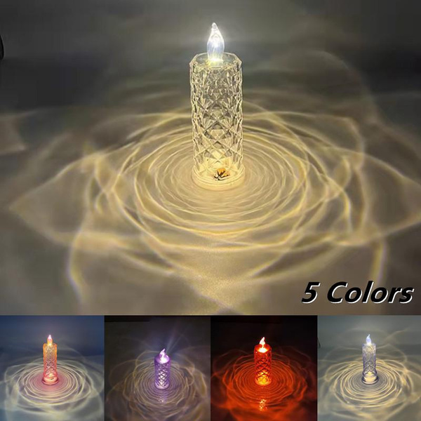 5 Colors LED Acrylic Rose Crystal Candle Flameless Tea Light Electric ...