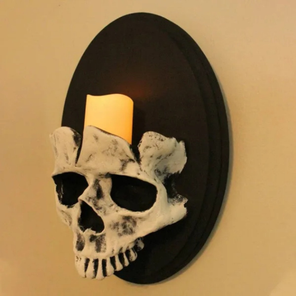 Halloween Skull Head Candle Holder Scary Skeleton Head Wall Mounted ...