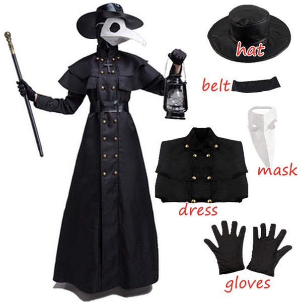 Plague Doctor Costume Robe Cape Steampunk Beak Mask Costume Plague Beak ...