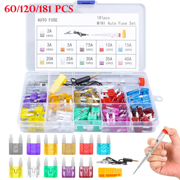 60/120/181pcs Mini Blade Car Fuses Assortment Kit with Fuse Tester and ...