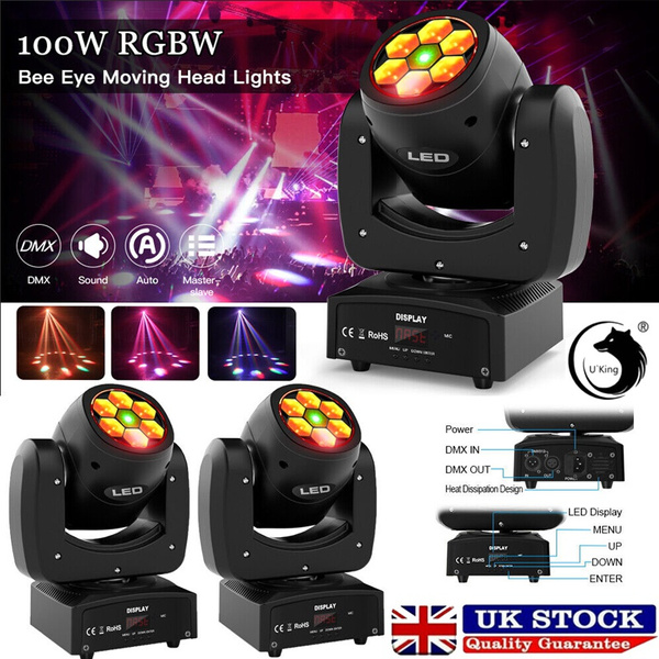 New 100W 6LED Bee Eye Laser Moving Head DMX Beam Stage Light RGBW Gobo ...