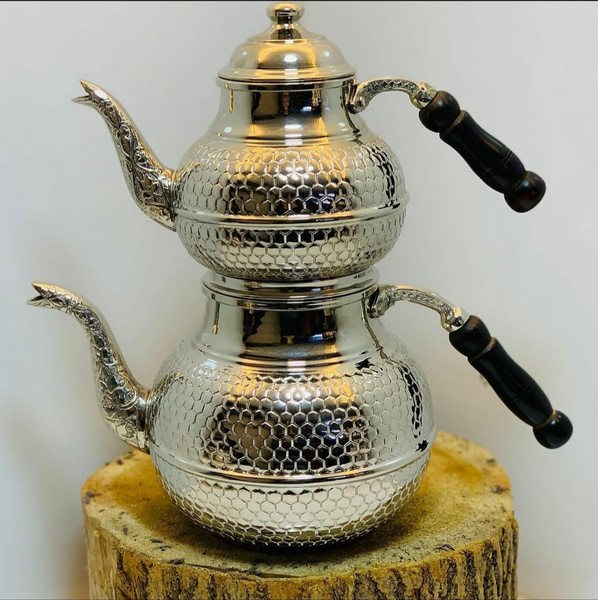 Traditional Turkish Copper Teapot with Wooden Handle, Copper Tea Kettle ...