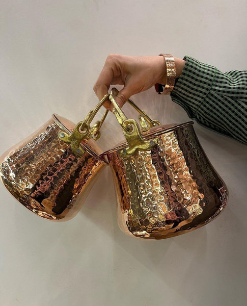 Turkish Copper Yogurt Pot wirh Brass Handle, Copper Bucket with Lid | Wish