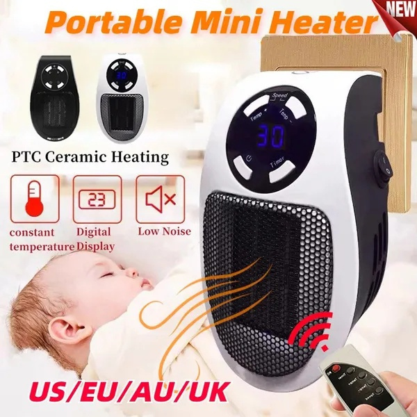 500W Portable Electric Mini Fan Heater Wall-Outlet Mini Electric Air ...