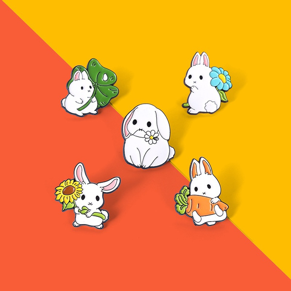 Kawaii Little White Rabbit Enamel Pins Custom Cute Docile Animals ...