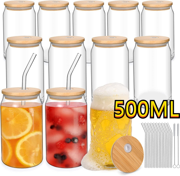500ML Glass Cup With Lid and Straw Transparent Bubble Tea Cup Juice ...