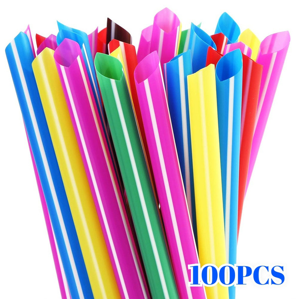 100pcs Multicolor Disposable Plastic Straw Individually Wrapped Bubble ...