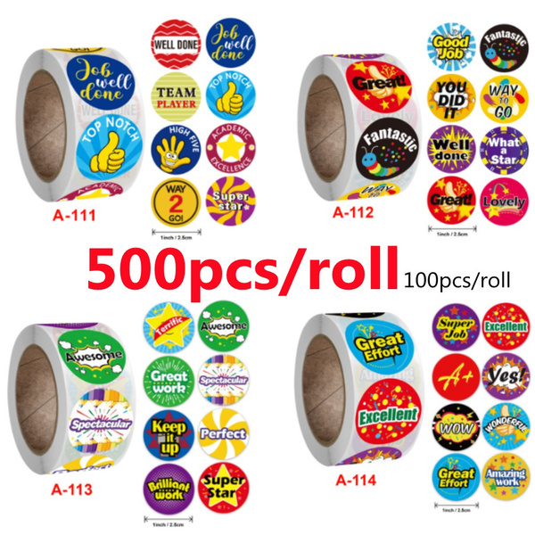 500pcs/roll Cartoon Sticker Cute Words Reward Stickers for Teacher ...