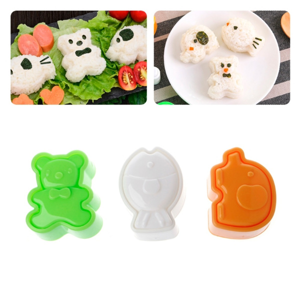 3Pcs/Set Cute Sushi Rice Balls Mold Bear Elephant Fish Shape Sushi ...