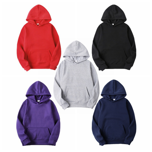 Hoodies Solid Color Hooded Top Women Men Sweatshirt Long-Sleeved Casual ...