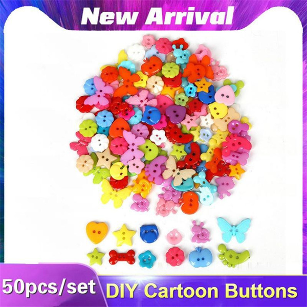 50pcs Mix Shape Lots Colors DIY Scrapbooking Cartoon Buttons Plastic ...