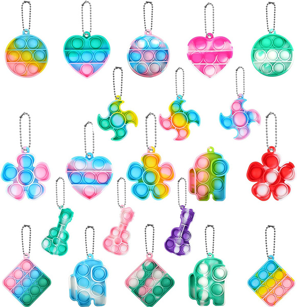 21 Pack Mini Push Pop Bubble Fidget Sensory Toys Keychains,Rainbow ...