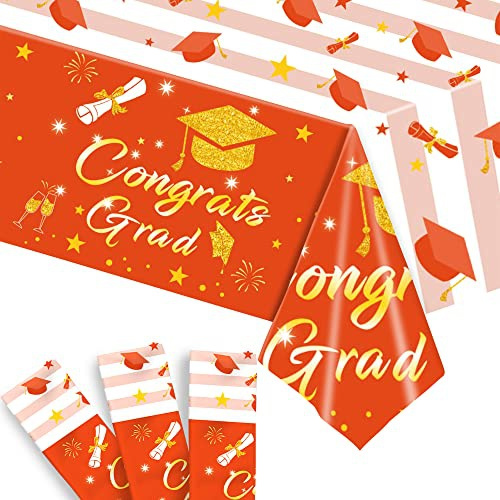 Congrats Grad Tablecover Orange 108x54 Inch Pack Of 3 Graduation