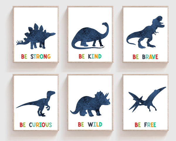 6 Panel Set Inspirational Quotes with Watercolour Dinosaurs Canvas ...