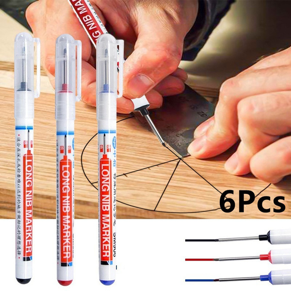 6Pcs Long Head Marker Pen Deep Hole Marker Woodworking Writing ...
