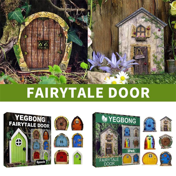 6 Pcs/Set Fairytales Door Decoration Ornaments Wooden Fairys Dwarf Tree ...