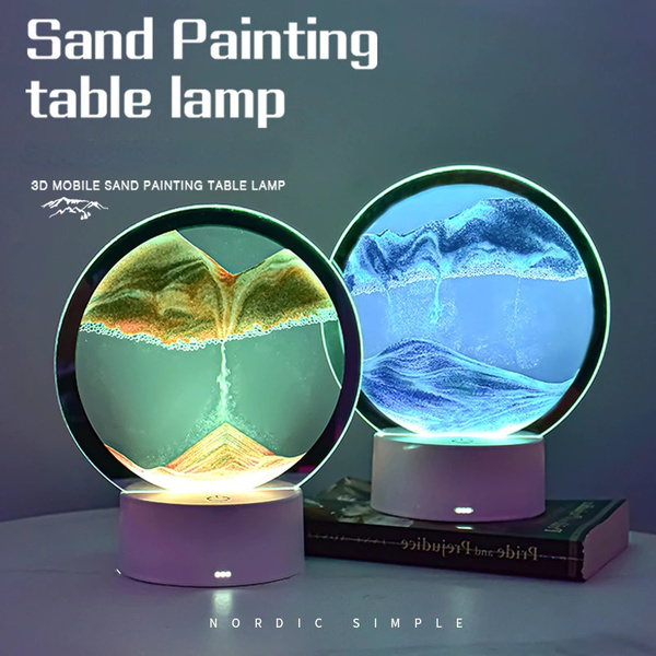 LED Sandscape Lamp Moving Sand Art Frame RGB USB Hourglass Light 3D ...